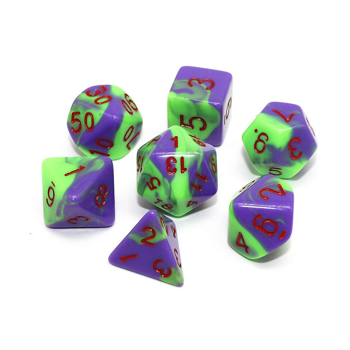 DND Dice Set Purple & Green RPG Polyhedral Dice Fit Dungeons and Dragons(D&D) Pathfinder MTG Tabletop Role Playing Game 7-Die Dice Set