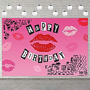 Hot Rose Pink Lip Happy Birthday Banner Backdrop Burn Book Theme Decorations Decor for Bridal Shower Wedding Night Out Hen Movie Party Bachelorette Party Girls Woman Birthday Party Favors Background
