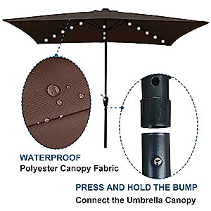 SSLine 10x6.5FT Patio Table Umbrella w/Solar LED Light Outdoor Rectangle Sunshade Umbrella Folding Portable Patio Umbrella for Garden Yard Pool Beach Outside Table Sun Shade Canopy w/Tilt and Crank