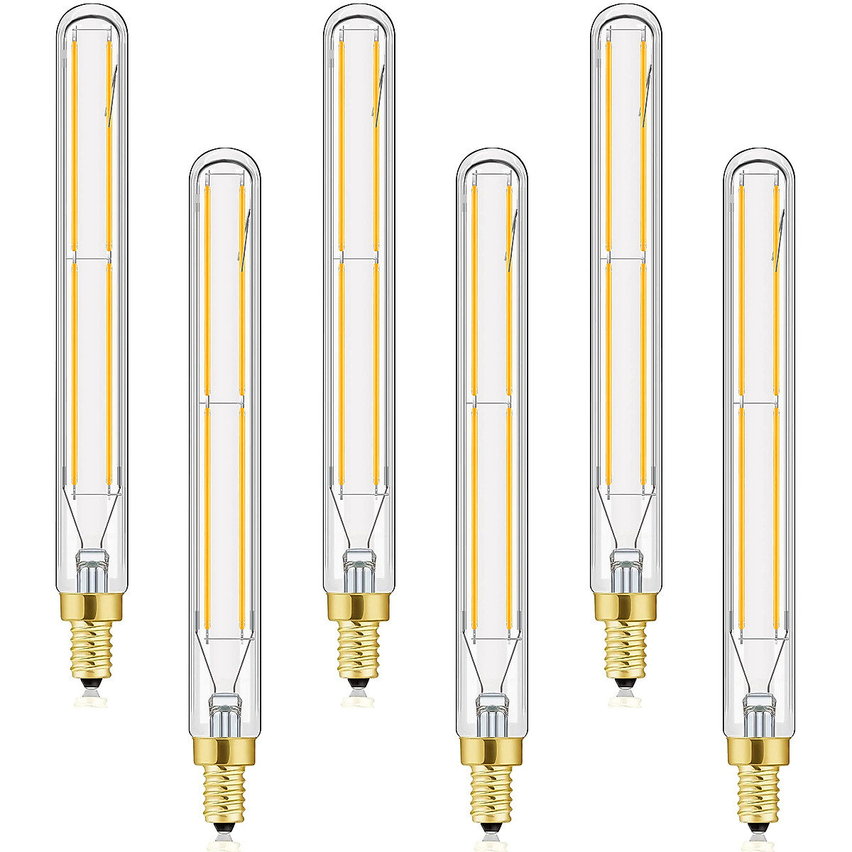 E12 Long Tubular Light Bulbs,6W Led Edison Bulbs Soft White 3000K,750lm,7.3Inch,75Watt Candelabra Incandescent Bulbs Equivalent Vintage LED Filament Edison Candle Bulbs,6Pack.
