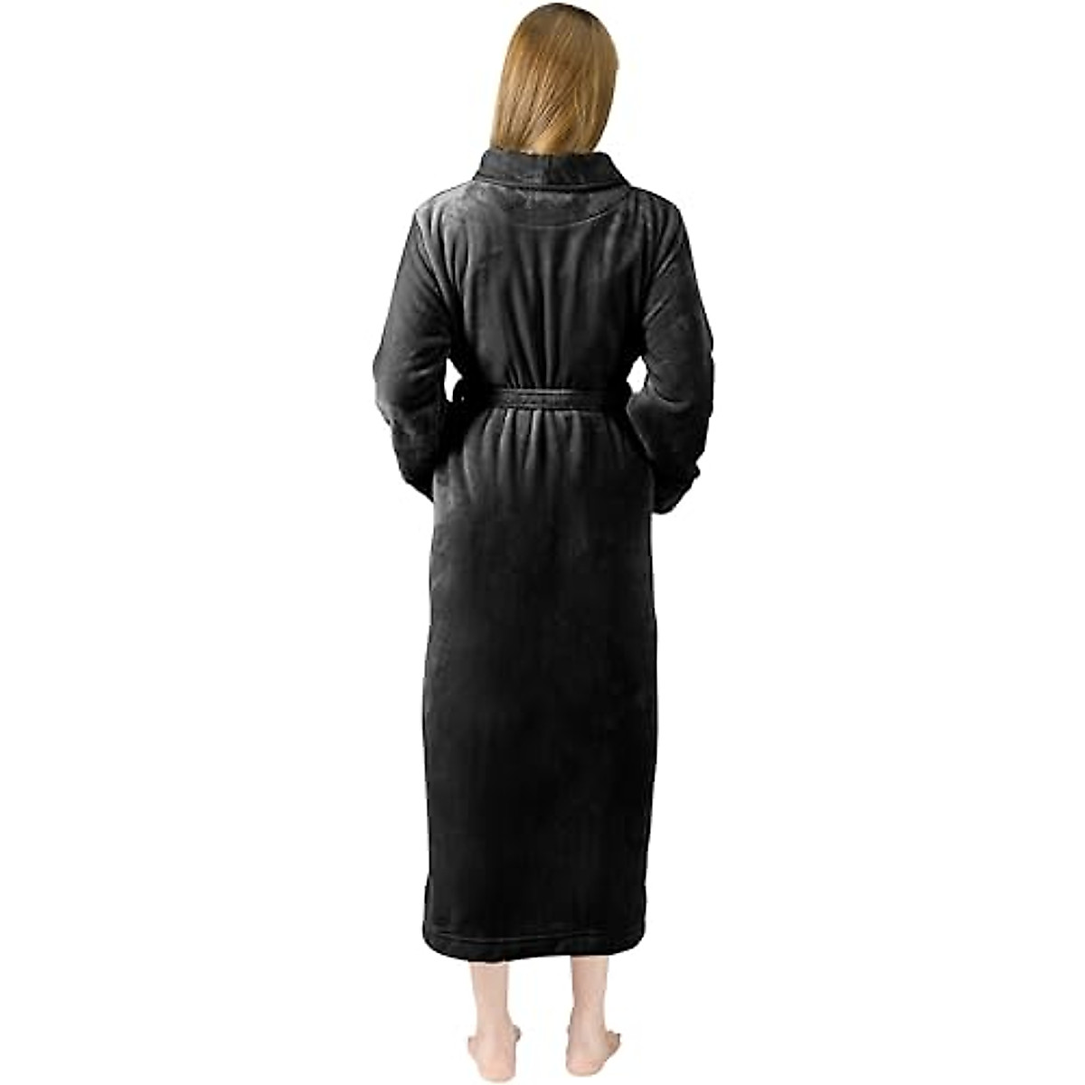 NY Threads Women's Fleece Shawl Collar Bathrobe Plush Long Spa Robe, Large, Black