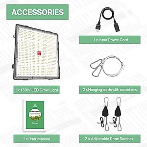 Groplanner LED Grow Light GP1500m Manual Dimmable, 756pcs LEDs 3x3ft,Full Spectrum 150w Growing Lamps Hyperlite Board Daisy Chain for Indoor Plants Seeding Veg,Greenhouses Grow Tent.