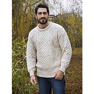 Aran Crafts Irish Soft Cable Knitted Wool Crew Neck Unisex Sweater (C1347-LARGE-FLK)