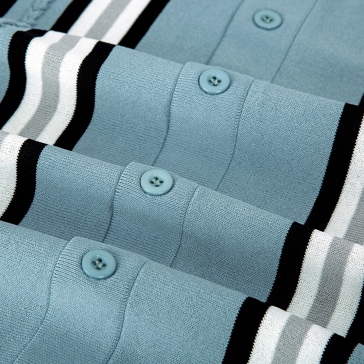 PJ PAUL JONES Knit Polo Shirt Mens Retro 70s Stripes Lapel Collared Knitted Shirts Blue Button Down Italian Knitwear for Summer Golf Bowling XL