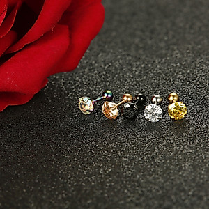 LOYALLOOK 5 Pairs Stainless Steel Cubic Zirconia Stud Earring Ear Piercings For Women 5 Colors 6mm