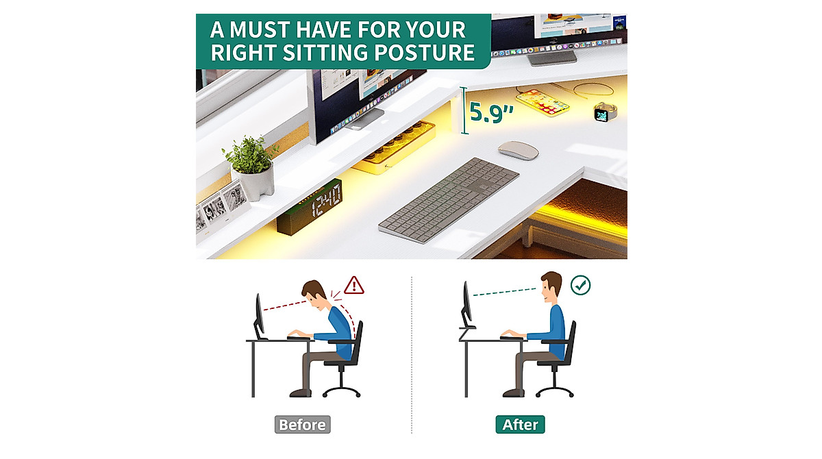 DWVO L Shaped Desk with Drawer & 3 Cubbies Storage Shelves, 67" Corner ...