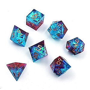 DollaTek Resin Transparent RPG Dice Set, 7pcs DND Dice Set D4 D6 D8 D10 D12 D20, Red and Blue with Gold Foil, for Dungeons and Dragons and Board Games