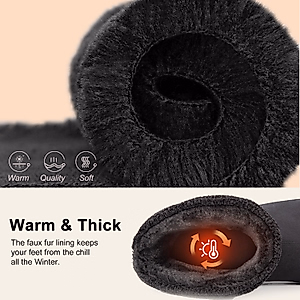 Longbay Women's Warm Chenille Knit Bootie Slippers Memory Foam Comfy Suede Fluffy Faux Fur Memory Foam Boots House Shoes (Large / 9-10, Black)