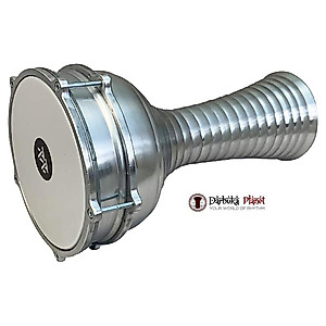 ZAZA Percussion 16'' Length Aluminum Darbuka, 8" Tunable Synthetic Head and Internal Jingles Doumbek (Silver)