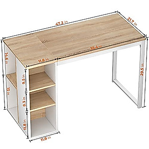 Coavas Computer Desk with Storage, Home Office Desk with Adjustable Shelves, Simple Style Writing Study Desk with Metal Frame, Modern Design PC Laptop Desk, 47 inch, Oak