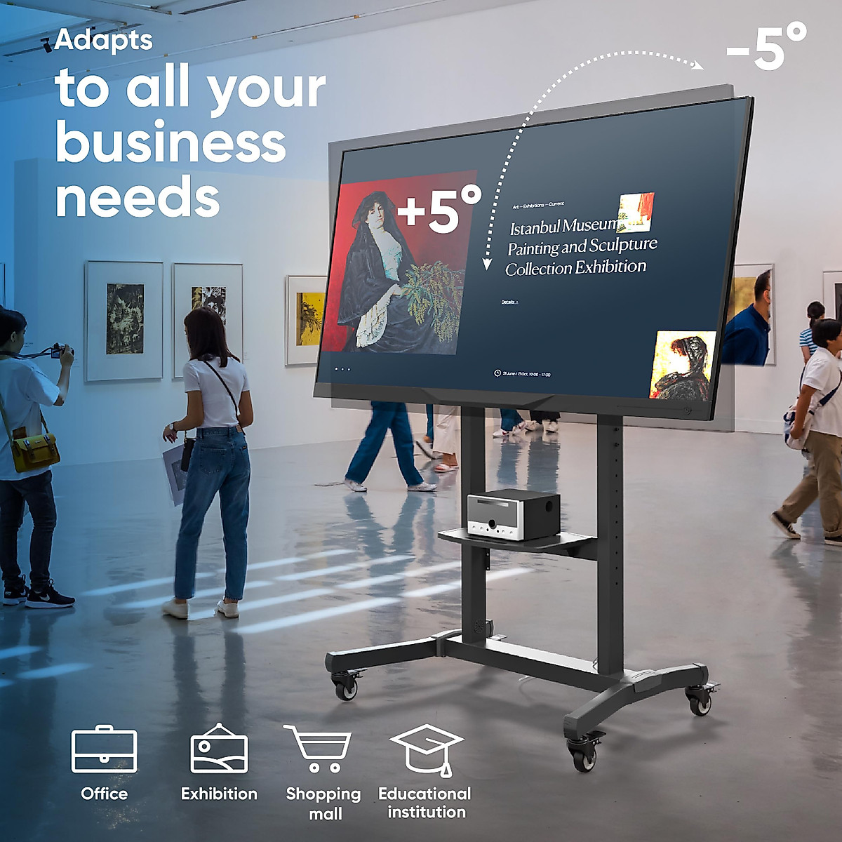 ONKRON Mobile TV Stand for 50-100 Inch TV up to 265 lbs, Heavy Duty TV Stand Adjustable Height with +5/-5° Tilt - max VESA 1000x600 Portable TV Stand on Wheels/TV Cart Rolling TV Stand Tall Black