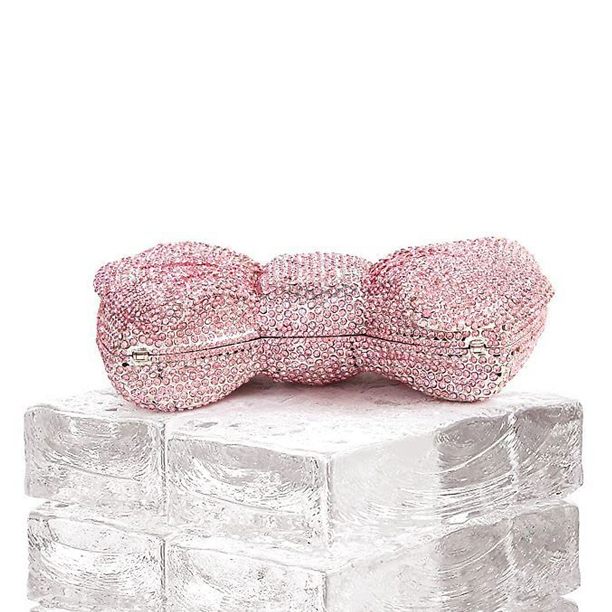 DEBIMY Ladies Pretty Bowknot Clutch Purse Sparkly Rhinestone Crystal Evening Bag Wedding Party Handbag Wallet Pink Silver