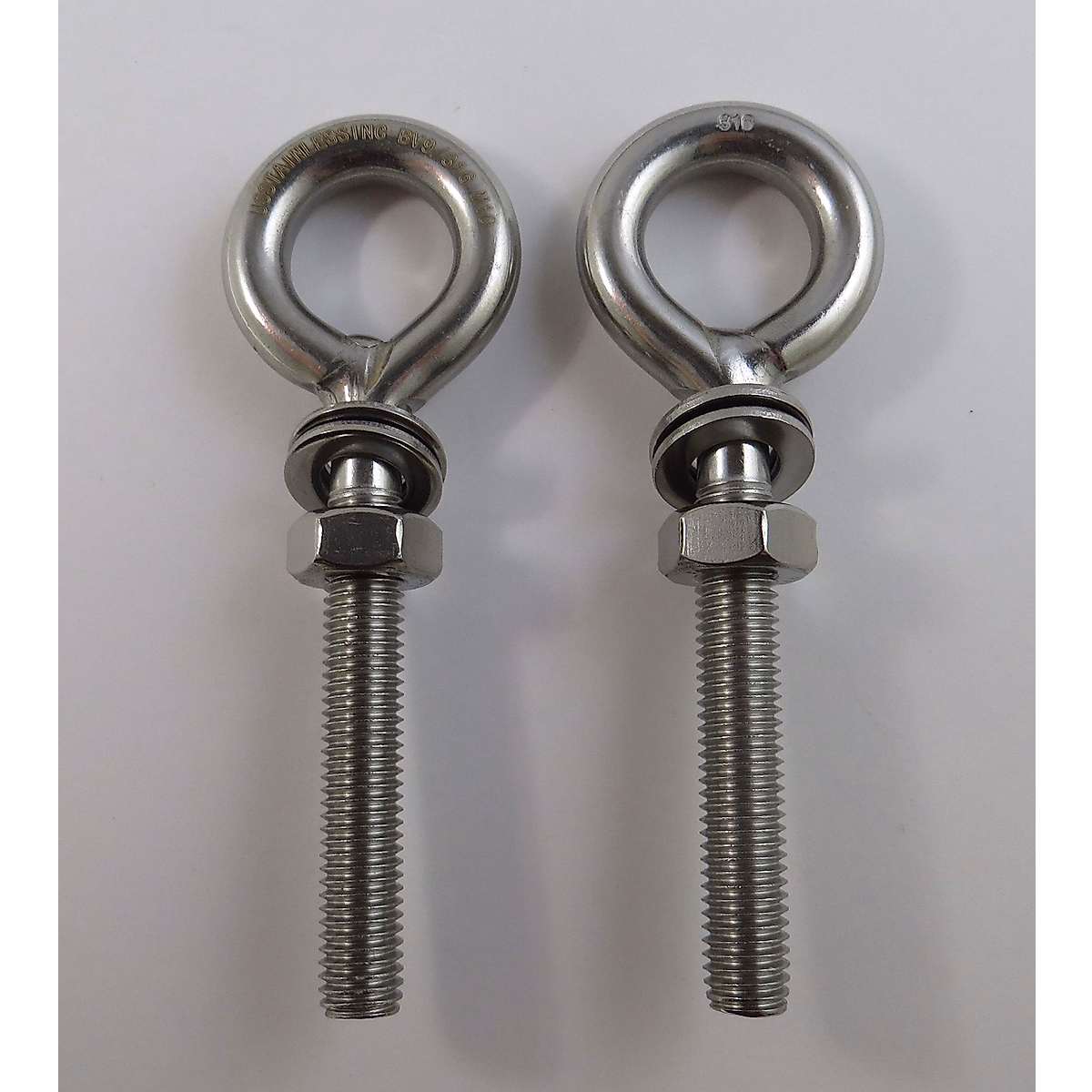 US STAINLESS 2 Pieces Stainless Steel 316 M10 Eye Bolt 10mm x 60mm (3/8" x 2 3/8") Marine Grade Pitch of 1.5