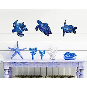 3 Pieces Wooden Turtle Wall Art ustic Turtle Bathroom Decor Turtle Art Sculpture Hanging Blue Marine Animal Turtle Decorations for Patio Swimming Pool Home Wall