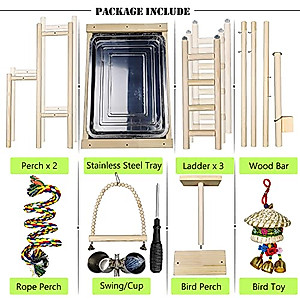 KUCDBUN Bird Playground 3 Layers Parrot Playstand with Bird Rope Perch for Parakeets, Budgies, Cockatiel, Conures, Finches, Lovebirds ect Small Birds