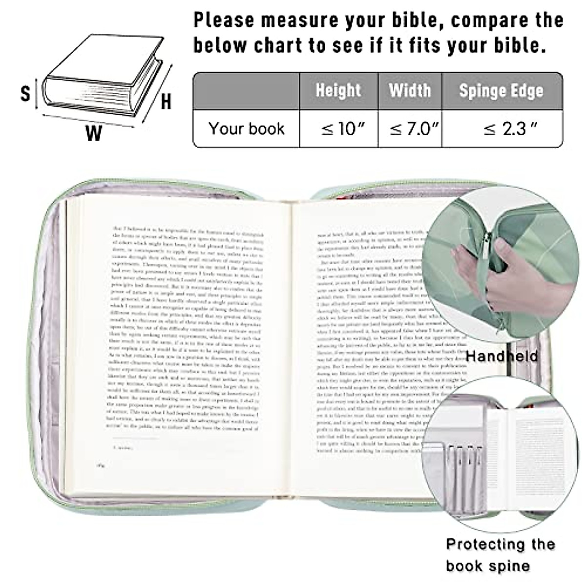 Datoua Bible Covers for Women Girls, Bible Case Scripture Carrying Carrier with Handle and Pocket, Bible Bag Teens Book Protective Large Medium Standard Size, Bible Accessories Study Supplies (Green)