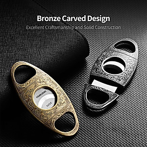 CIGARLOONG Cigar Cutter Bronze Classic Double Cut Blade Cigar Guillotine (Silver+Black)