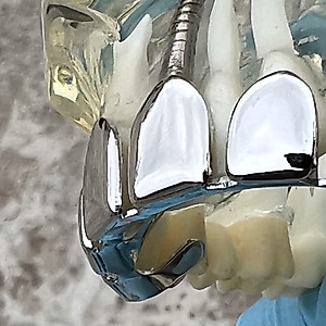 Grillz Silver Tone Permanent Cuts Perm Cut Six Top Teeth Pre-Made Hip Hop Mouth Grills