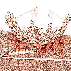 TOBATOBA Birthday Sash Birthday Crowns for Women Girls, Birthday Girl Sash and Tiara Set, Rose Gold Birthday Crown and Sash for Women, Princess Birthday Decorations for Girls Birthday Gifts for Girls