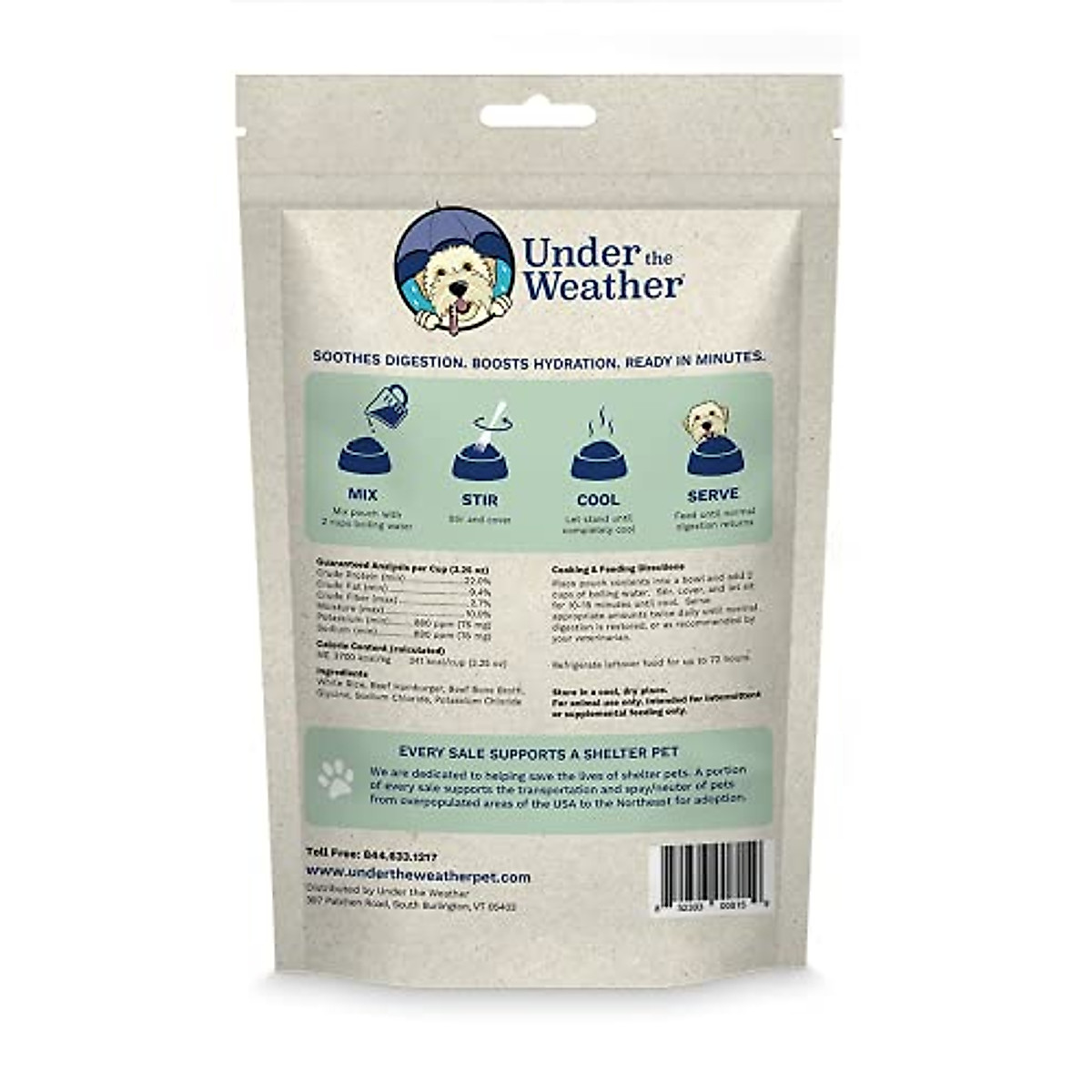 Under the Weather Bland Diet for Dogs | Easy to Digest for Sick Dogs | Always Be Ready | Contains Electrolytes - Natural Freeze Dried 100% Human Grade Meats| 1 Pack- Rice, Hamburger & Bone Broth - 6oz