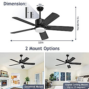 Biukis Ceiling Fans with Lights and Remote, 52 Inch Outdoor Ceiling Fan with Remote, Modern Black Fan with Lights for Patio Farmhouse Bedroom