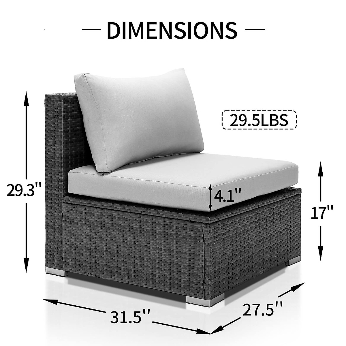 RADIATA Conversation Sets Outdoor Patio Furniture Sofa Set 2pcs Armless Gray PE Rattan Wicker Conversation Sets Clearance (Light Grey)