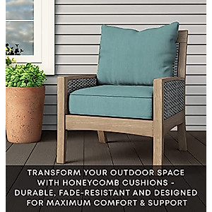Honeycomb Outdoor Textured Solid Coastal Blue Deep Seating Patio Cushion Set: Resilient Foam Filling, Weather Resistant, Stylish Set, Seat: 24" W x 23" D x 6.5” T; Back: 27" W x 24” L
