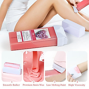 Aloe Roll on Wax,4 Pack Wax Roller Kit with Wax Warmer & 200 Wax Strips & Wax Cleanser Kit,Home Roller Waxing Kit for Women Hair Removal, Waxing kit Roll On for Sensitive Skin Legs, Arms Beth lee