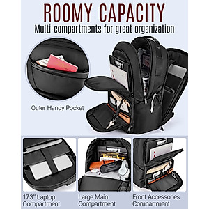 LIGHT FLIGHT Laptop Backpack for Men, Travel Backpack for Men Women Bookbag with Charging Port Fits 17.3 Inch Computer, 40L Back Pack for Business School Work College, Black