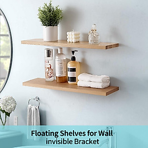 Conamily Oak Floating Shelves, 100% Solid Oak Wood Wall Mounted Natural Wood Wall Shelf Display Shelf for Home Office Living Room Bedroom Wall Storage Shelf (16inch)