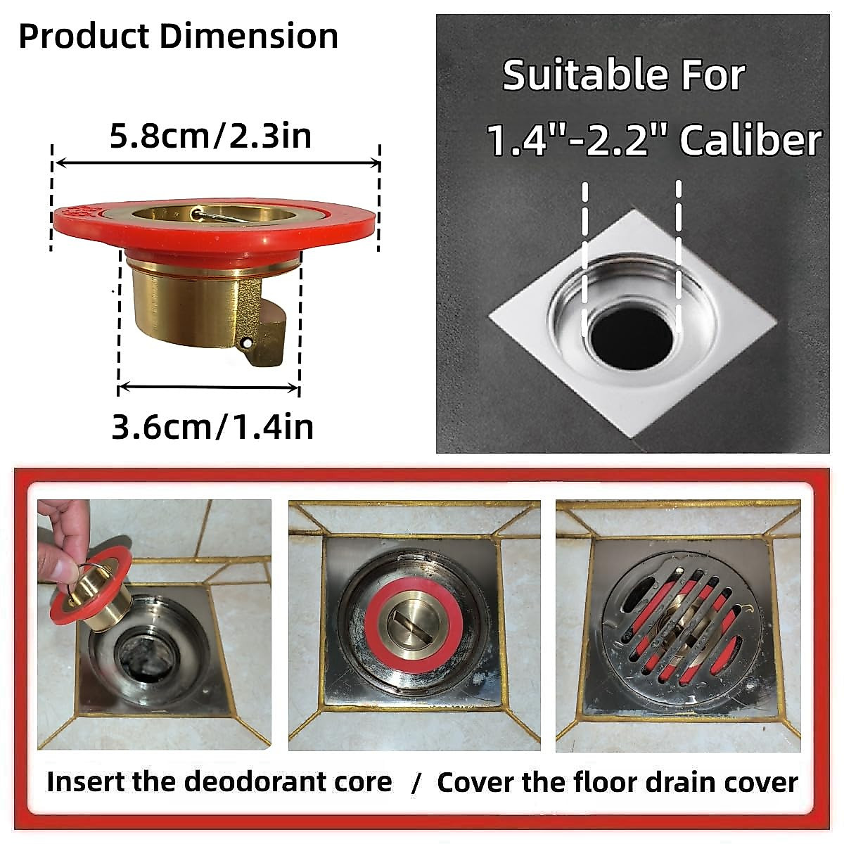 COLDDD Downspout Universal Brass Floor Drain core, Shower Floor Drain backflow Preventer, Suitable for 1.4''-2.0'' Caliber (1)