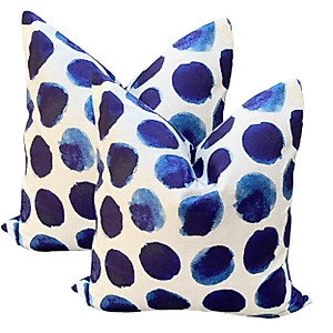 Pack of 2 Outdoor Blue Dots Waterproof Throw Pillow Covers Decorative Double-Sides Pillows Case Square Cotton Cushion Case for Sofa Patio Tent Couch Sunbrella Christmas Home Decoration 18 x 18 Inch