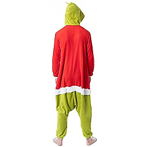 MJC International Mens The Grinch Santa Hooded Costume Union Suit One-Piece Pajama (Small) Multicolor