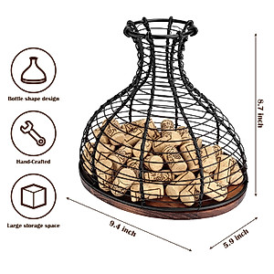 IEBIYO Wine Cork Container Wine Stopper Holder Black Wine Cork Storage with Wooden Bottom Cork Collector Cage Wine Lover Gift Kitchen Decor (Bronze Black)