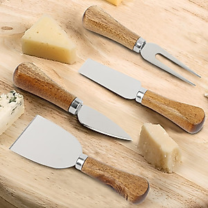 Eirpde Cheese Knives Set,4-Piece Mini Stainless Steel Cheese Knives Butter Knife & Fork,Perfect Cheese Slicer with Wooden Handle,Charcuterie Accessories