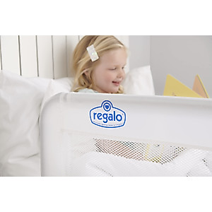 Regalo Drop Down Bed Rail Guard, with Reinforced Anchor Safety System , White , 43 x 2 x 20 Inch