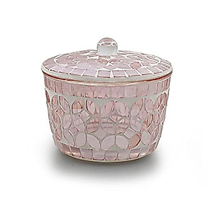 LushAccents Bathroom Accessories Set, 5-Piece Decorative Glass Bathroom Accessories Set, Soap Dispenser, Vanity Tray, Jar, Toothbrush Holder, Tumbler, Elegant Rose Gold Mosaic Glass