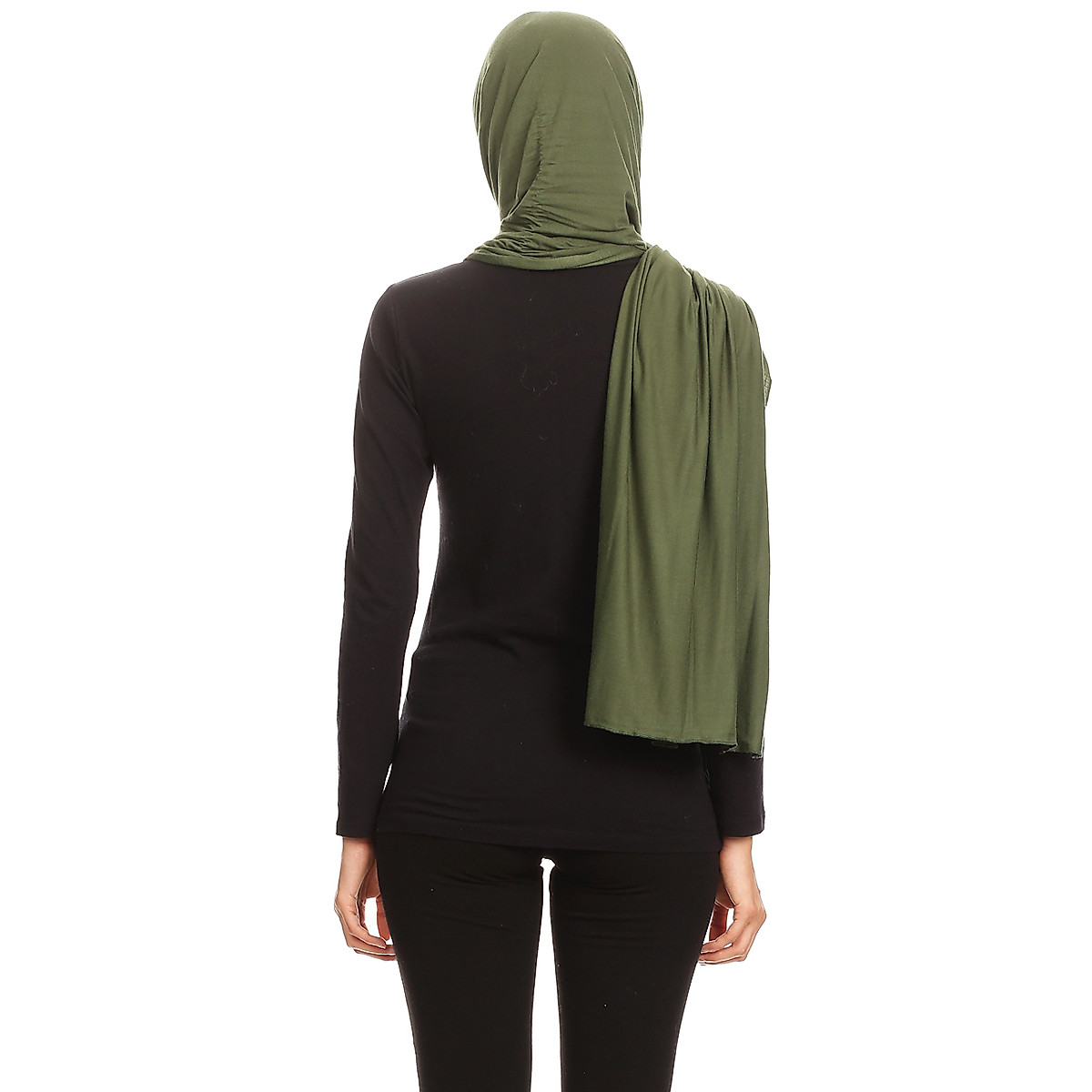 Abeelah Jersey Hijab Scarf - Made in the USA - Islamic, Muslim, African and Indian Fashion Compatible (Olive)