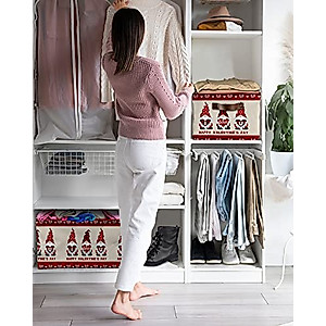 Valentine's Gnomes Storage Basket for Shelves, I Love You Gnomes on Burlap Textured Love Heart Roses Storage Cube Fabric Storage Bins, Closet Organizers with Handles for Book, Toys, 15x11x9.5 Inch