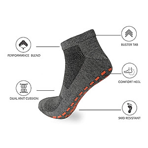 NOVAYARD 6 Pairs Non Slip Grippy Sock Yoga Pilates Hospital Socks Sticky Grippers for Men Women（Dark gray,Large）
