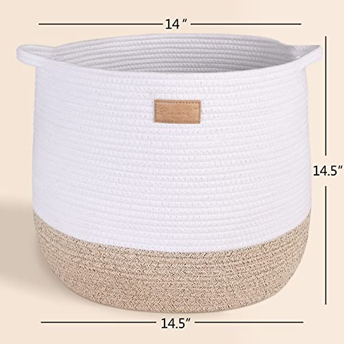 Rope Basket Woven Storage Basket 17.3x 15 x 14.1 Inches Cotton Blanket Organizer Laundry Basket Large，Baby Nursery Containers White Home Decor Gift