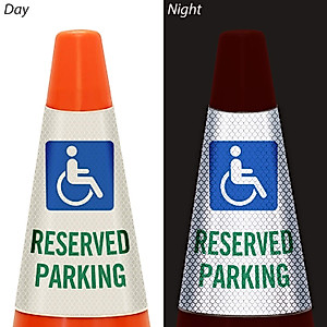SmartSign “Reserved Parking with Handicapped Symbol” Bright Reflective Cone Message Sleeve, [Cone Not Included]