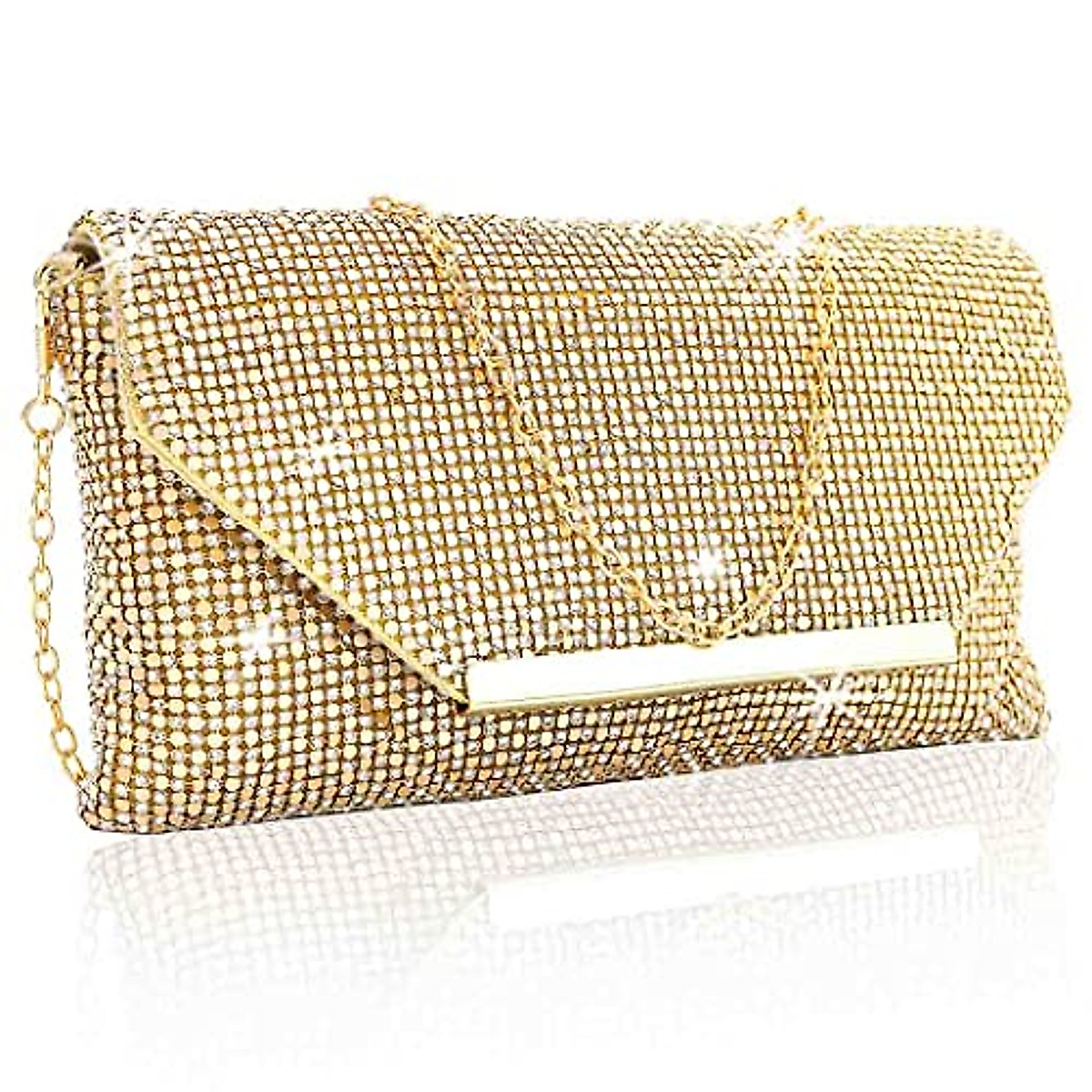 Yokawe Bling Crystals Clutch Purses for Women Rhinestone Evening Bag Sparkly Metal Sequins Crossbody Bags Wedding Prom Party Handbags (Gold)