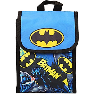Batman Backpack and Lunch Box Set for Kids Boys ~ 7 Pc Deluxe 16" Batman School Bag, Lunch Bag, Patches, Stickers, and More (Batman School Supplies Bundle)