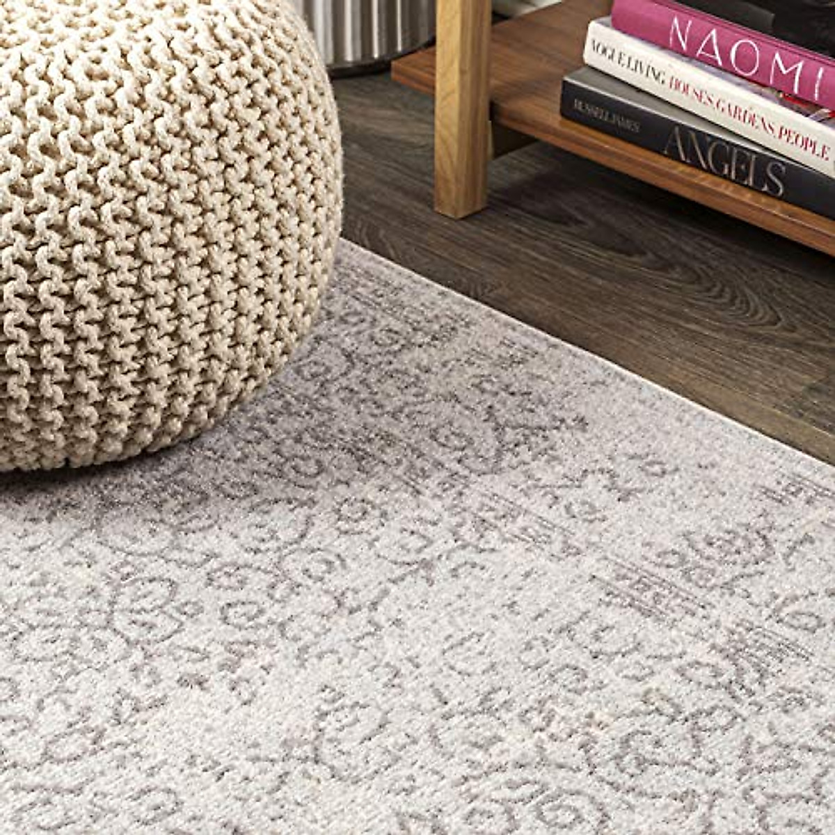 JONATHAN Y BMF108D-5 Bohemian Filigree Modern Indoor Area-Rug Floral Vintage Casual Easy-Cleaning High Traffic Bedroom Kitchen Living Room Non Shedding, 5 X 8, Grey