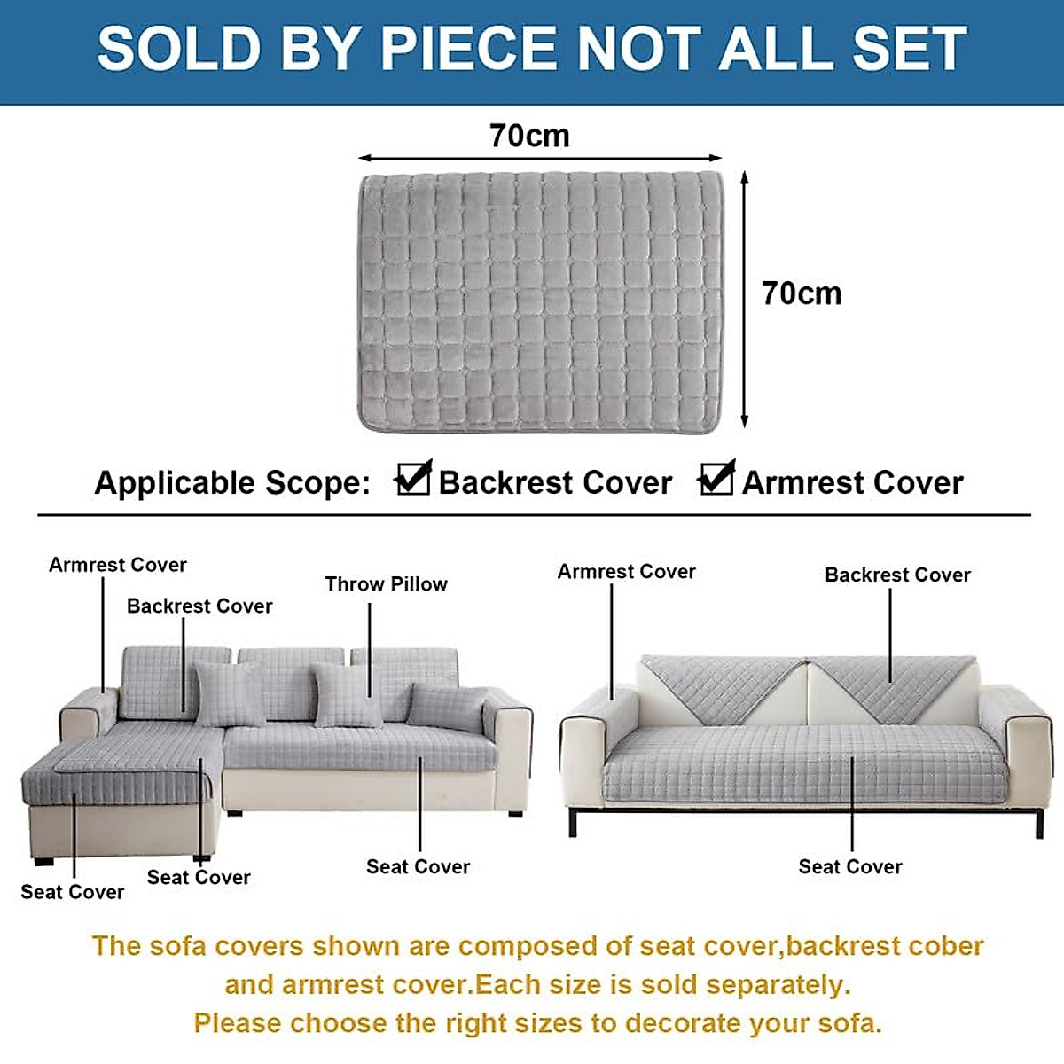 JIAN YA NA Armrest Covers, Sectional Couch Cover, Anti-Slip Sofa Slipcover for Pets Kids - Furniture Protector Sofa Covers for 3 Cushion Couch Loveseat Recliner L Shaped Armrest Backrest (Only 1 Pcs)