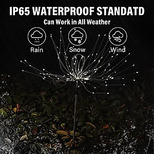 Romdecyn 4Pack Outdoor Solar Garden Lights,150 LED Copper Wire 2 Lighting Modes Fireworks Solar Pathway Lights Outdoor Waterproof,for Patio Party Holiday Wedding DIY Pathway Decoration（White）