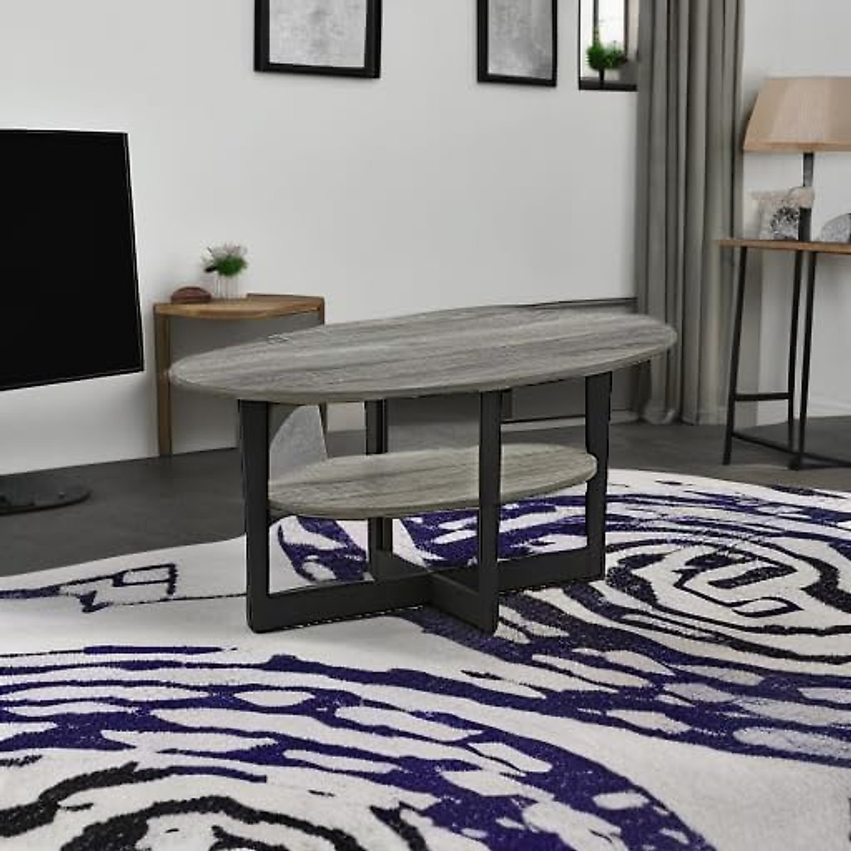 Furinno Coffee Table, 1-Pack, French Oak Grey/Black