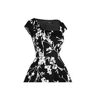 PUKAVT Women's Cocktail Party Dress Cap Sleeve 1950 Retro Swing Dress with Pockets Black Flower M