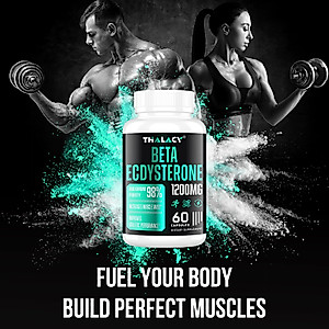 Thalacy 1200MG Beta Ecdysterone Supplement, 98% Maximum Purity Ecdysterone Supplements for Lean Muscle Mass, Athletic Performance & Strength, 60 Capsules
